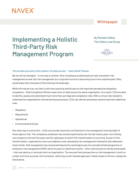 Implementing a Holistic Third-Party Risk Management Program | NAVEX Implementing a Holistic Third-Party Risk Management Program | NAVEX